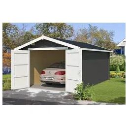 Einzelcarport Nordic Holz "MAURITIUS 34", grau (carbongrau), B/H/T: 381,8cm x 197cm x 560cm, Carports, breites Vollholz-Garagentor