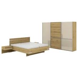 Schlafzimmer-Set Musterring "Savona, Kleiderschrank, Bett & Nachtkommoden, teilmassiv Bianco-Eiche", braun, Schrank 300cm Breit / 217cm Hoch + ohne Matratze, B/H: 180cm x 200cm, Schrank 300cm Breit / 217cm Hoch, Floatglas, Hartfaserplatte, Holz teilmassiv, Holzwerkstoff, Massivholz, Spanplatte, Schlafzimmerm&ouml;bel-Sets, Eiche- und Glast&uuml;ren, Konsolen und Kopfteil Eiche-Bianco, H&ouml;he 217cm