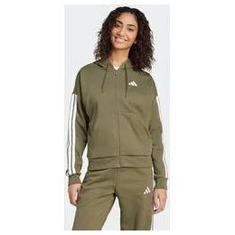 Kapuzensweatshirt Adidas SPORTSWEAR "W 3S FL FZ HD", Damen, Gr. S, olive strata, wei&szlig;, Obermaterial: 55% Baumwolle, 36% Polyester, 9% Viskose, angesetztes B&uuml;ndchen, Sweatshirts