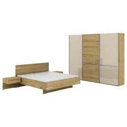 Schlafzimmer-Set Musterring "Savona, Kleiderschrank, Bett & Nachtkommoden, teilmassiv Bianco-Eiche", braun, Schrank 300cm Breit / 236cm Hoch + ohne Matratze, B/H: 180cm x 200cm, Schrank 300cm Breit / 236cm Hoch, Floatglas, Hartfaserplatte, Holz teilmassiv, Holzwerkstoff, Massivholz, Spanplatte, Schlafzimmerm&ouml;bel-Sets, Eiche- und Glast&uuml;ren, Konsolen und Kopfteil Eiche-Bianco, H&ouml;he 236cm