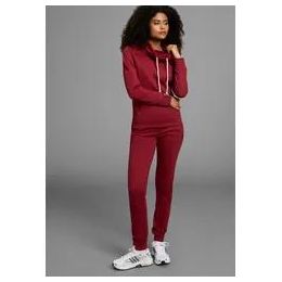 Jogginganzug OCEAN SPORTSWEAR "Essentials Joggingsuit", Damen, Gr. 44, bordeaux, angeraute Sweatware, Obermaterial: 60% Baumwolle, 40% Polyester, unifarben, Sportanz&uuml;ge Jogginganzug, mit Lederimitat-Details