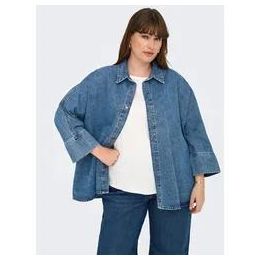 Jeansbluse Only CARMAKOMA "CARGRACE 3/4 DNM SHIRT CRO", Damen, Gr. 48, blau (medium blau denim), Denim/Jeans, Obermaterial: 100% Baumwolle, unifarben, h&uuml;ftlang, Blusen Jeansbluse