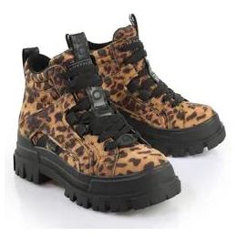 Schn&uuml;rboots Buffalo "ASPHA NC MID", Damen, Gr. 36, braun (braun, leo), Velourslederimitat, Schuhe Schn&uuml;rboots, Trendboots, Stiefelette, Plateauboots im Leo-Look