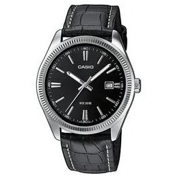 Quarzuhr, schwarz (schwarz, silberfarben), Casio TIMELESS COLLECTION, Armbanduhren, Damen, Quarzuhr, Armbanduhr, Herrenuhr, Damenuhr, analog, Datum, Lederarmband