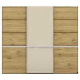 Schwebet&uuml;renschrank Musterring "Savona, Kleiderschrank, Schrank, Garderobe, mit Schiebet&uuml;ren", beige (braun), B:250cm H:217cm, Schr&auml;nke, Schwebet&uuml;renschrank, T&uuml;ren Bianco-Eiche massiv, Spiegel-/Glast&uuml;ren, eingelegte Chromleiste