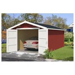 Lasita Maja Einzelcarport NORDIC HOLZ "MAURITIUS 34", rot (schwedenrot), B/H/T: 381,8cm x 197cm x 560cm, Carports, breites Vollholz-Garagentor