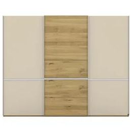 Schwebet&uuml;renschrank Musterring "Savona, Kleiderschrank, Schrank, Garderobe, mit Schiebet&uuml;ren", beige (braun), B:300cm H:236cm, Schr&auml;nke, Schwebet&uuml;renschrank, T&uuml;ren Bianco-Eiche massiv, Spiegel-/Glast&uuml;ren, eingelegte Chromleiste