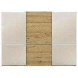 Schwebet&uuml;renschrank Musterring "Savona, Kleiderschrank, Schrank, Garderobe, mit Schiebet&uuml;ren", braun, B:300cm H:217cm, Schr&auml;nke, Schwebet&uuml;renschrank, T&uuml;ren Bianco-Eiche massiv, Spiegel-/Glast&uuml;ren, eingelegte Chromleiste