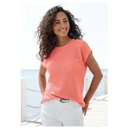 Kurzarmshirt Vivance "aus b&uuml;gelfreiem Waffelstrick", Damen, Gr. 32/34, rot (apricot), Strick, Obermaterial: 64% Polyester, 34% Viskose, 2% Elasthan, leicht transparent, unifarben, bequem, Rundhals, Shirts