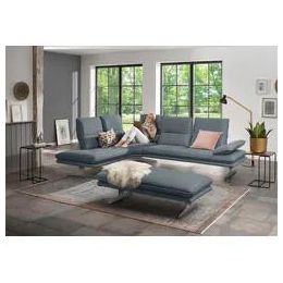 Ecksofa W.Schillig "broadway, Designsofa, mit tollem Sitzkomfort, L-Form", blau (blau z69), B:284cm H:94cm T:224cm, Longlife Xtra-Leder Z69: Das feinnarbige, gedeckte Softleder Z69 besticht durch seine au&szlig;ergew&ouml;hnliche Weichheit im trendigen &raquo;Vintage-Look&laquo;, Hautst&auml;rke 0, 9 - 1, 1 mm, Sofas, Ecksofa, Sitztiefenverstellung, Kopfteil- & Seitenteilverstellung, Breite 284cm
