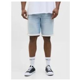 Jack & Jones PlusSize Shorts "JJIRICK JJICON I.K. SHOR", Herren, Gr. 48 (7XL), N-Gr, blau (blau denim), Denim/Jeans, Obermaterial: 81% Baumwolle, 18% Polyester, 1% Elasthan, JACK & JONES PLUSSIZE, unifarben, regular fit knielang, Hosen Shorts, mit Umschlag