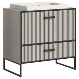Waschbeckenunterschrank Welltime "Locri, H&ouml;he 84 cm, Rillenoptik, Metallkufen", schwarz (kashmir nachbildung, schwarz), B:80cm H:84cm T:48cm, FSC-zertifizierter Holzwerkstoff, Schr&auml;nke, Waschbeckenunterschrank, Aufsatzwaschbecken, modernes Design, Unterschrank, Badschrank, Bad