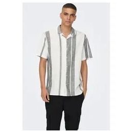 Only & Sons Kurzarmhemd ONLY & SONS "ONSCAIDEN SS STRIPE LINEN RESORT NOOS", Herren, Gr. L, N-Gr, wei&szlig; (cloud dancer), Web, Obermaterial: 55% Baumwolle, 45% Leinen, unifarben, Basic, regular fit, Hemden