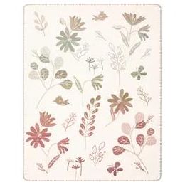 Babydecke Biederlack "Babydecke Wild Flowers", beige (natur, rot), B:75cm L:100cm, Baumwolle, Polyacryl, Polyester, Wohndecken, Babydecke, 75 x 100, mit Zierstich