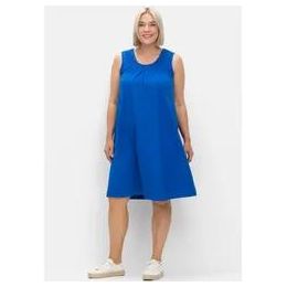 Jerseykleid sheego "Jerseykleid", Damen, Gr. 50, Normalgr&ouml;&szlig;en, blau (kobaltblau), Jersey, 100% Baumwolle, unifarben, kurz, Rundhals, Kleider Jerseykleid