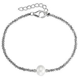 Armband Smart Jewel "mit Stein-Kugeln + Muschelkern-Perle, Silber 925", grau, Armb&auml;nder, Damen, 19cm, Silber 925 (Sterlingsilber), Armband