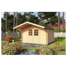 Lasita Maja Gartenhaus NORDIC HOLZ "Viljandi 34", beige (naturbelassen), ohne Fu&szlig;boden, ohne Dacheindeckung, Massivholz, Gartenh&auml;user, Gartenhaus, gro&szlig;es Vordach