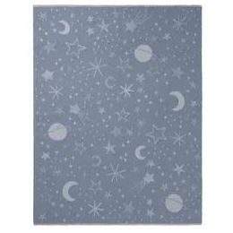 Babydecke Biederlack "Babydecke Universe", blau, B:75cm L:100cm, Schurwolle, Wohndecken, Babydecke, 75 x 100, mit kurzen Fransen
