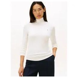 Langarmshirt Tommy Hilfiger "SLIM 5X2 RIB ROLL-NK LS", Damen, Gr. L (40), ivory silk, Rippware, Obermaterial: 95% Viskose, 5% Elasthan, unifarben, Basic, schmal h&uuml;ftlang, Rundhals, abgesteppte Kante, Shirts Langarmshirt, in gerippter Struktur