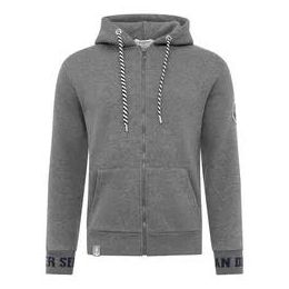 Kapuzensweatjacke Zwillingsherz "K&uuml;ste Meer Moin", Herren, Gr. S, grau (dunkelgrau), angeraute Sweatware, Obermaterial: 50% Baumwolle, 50% Polyester, h&uuml;ftbedeckend, ohne Ausschnitt, Sweatjacken, Taschen, Kordelzug, Langarm, Rei&szlig;verschluss, Schriftz&uuml;ge