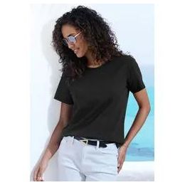 Beach Time T-Shirt BEACHTIME "mit modischem Schlitz am Saum", Damen, Gr. 36/38, schwarz, Single Jersey, Obermaterial: 100% Baumwolle, unifarben, Basic, figurumspielend, Rundhals, Shirts T-Shirt, aus hochwertiger Baumwoll-Qualit&auml;t