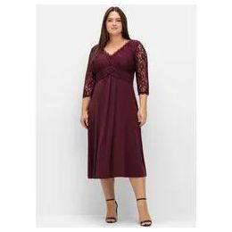 Abendkleid sheego "Abendkleid", Damen, Gr. 58, Normalgr&ouml;&szlig;en, rot (burgund), 95% Polyester, 5% Elasthan, unifarben, wadenlang, V-Ausschnitt, Kleider Abendkleid