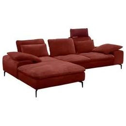 Ecksofa W.Schillig "valentinoo, Designsofa, bequem, elegant und zeitlos, L-Form", rot (blush z73), B:299cm H:83cm T:178cm, Longlife Xtra-Leder Z73: Naturwalkleder der Luxusklasse aus den erlesensten Rohh&auml;uten. Hautst&auml;rke 1, 1 &ndash; 1, 3 mm, Sofas, Ecksofa, inklusive Hocker, mit Sitztiefenverstellung, Breite 299 cm