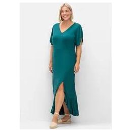 Sommerkleid sheego "Jerseykleid", Damen, Gr. 44, Normalgr&ouml;&szlig;en, petrol, Jersey, 95% Viskose, 5% Elasthan, unifarben, lang, V-Ausschnitt, Kleider Sommerkleid