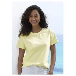 Beach Time T-Shirt BEACHTIME "mit modischem Schlitz am Saum", Damen, Gr. 44/46, gelb, Single Jersey, Obermaterial: 100% Baumwolle, unifarben, Basic, figurumspielend, Rundhals, Shirts T-Shirt, aus hochwertiger Baumwoll-Qualit&auml;t