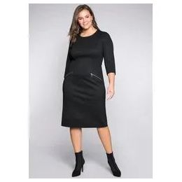 Etuikleid sheego "Etuikleid", Damen, Gr. 54, Normalgr&ouml;&szlig;en, schwarz, Jersey, 70% Polyester, 25% Viskose, 5% Elasthan, unifarben, knielang, Rundhals, Kleider Etuikleid