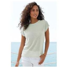 Kurzarmshirt Vivance "aus b&uuml;gelfreiem Waffelstrick", Damen, Gr. 32/34, gr&uuml;n (mint), Strick, Obermaterial: 64% Polyester, 34% Viskose, 2% Elasthan, leicht transparent, unifarben, bequem, Rundhals, Shirts