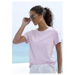 Beach Time T-Shirt BEACHTIME "mit modischem Schlitz am Saum", Damen, Gr. 40/42, lila (flieder), Single Jersey, Obermaterial: 100% Baumwolle, unifarben, Basic, figurumspielend, Rundhals, Shirts T-Shirt, aus hochwertiger Baumwoll-Qualit&auml;t