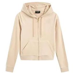 Kapuzennickijacke Juicy Couture "ROBERTSON HOODIE GOLD _ Damen", Damen, Gr. L, braun (brazilian sand), Samt, 95% Polyester, 5% Elasthan, slim fit taillenlang, Jacken, Trainingsjacke Damen, Sweatjacke mit Kapuze, Velour, mit Glitzer, Sale