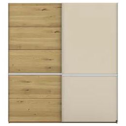 Schwebet&uuml;renschrank Musterring "Savona, Kleiderschrank, Schrank, Garderobe, mit Schiebet&uuml;ren", beige (braun), B:200cm H:217cm, Schr&auml;nke, Schwebet&uuml;renschrank, T&uuml;ren Bianco-Eiche massiv, Spiegel-/Glast&uuml;ren, eingelegte Chromleiste