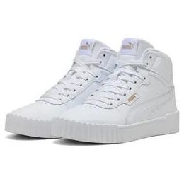 Sneaker Puma "CARINA 3.0 MID", Herren, Gr. 38, wei&szlig; (Puma wei&szlig;, Puma gold), Leder, Synthetik, Schuhe Sneaker, kn&ouml;chelhoher Schnitt, Schn&uuml;rung, nicht herausnehmbare Innensohle