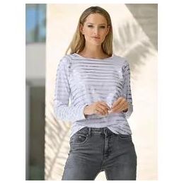 Langarmshirt Heine "Shirt", Damen, Gr. 40, silber (wei&szlig;, silberfarben, geringelt), 95% Baumwolle, 5% Elasthan, bedruckt, gemustert, gestreift, mehrfarbig, Rundhals, Shirts Langarmshirt