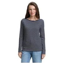Langarmshirt Tom Tailor, Damen, Gr. XXL, wei&szlig; (navy sanftes wei&szlig; tee stripe), Jersey, Obermaterial: 97% Baumwolle, 3% Elasthan, gestreift, regular fit taillenbedeckt, U-Boot-Ausschnitt, gerader Abschluss, Shirts Langarmshirt, mit Streifen Muster