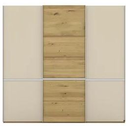 Schwebet&uuml;renschrank Musterring "Savona, Kleiderschrank, Schrank, Garderobe, mit Schiebet&uuml;ren", beige (braun), B:250cm H:236cm, Schr&auml;nke, Schwebet&uuml;renschrank, T&uuml;ren Bianco-Eiche massiv, Spiegel-/Glast&uuml;ren, eingelegte Chromleiste