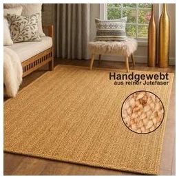 Teppich "Lola", beige (natur), B:60cm H:10mm L:90cm, Jute, MyFlair M&Ouml;BEL & ACCESSOIRES, Teppiche, Teppich, Juteteppich, Wendeteppich, handgeflochten, 100% Naturfaser, Boho-Style