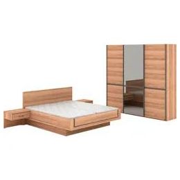 Schlafzimmer-Set Musterring "Sorrent, Kleiderschrank, Bett & Nachtkommoden, teilmassiv Eiche", braun, Schrank 250cm Breit / 236cm Hoch + ohne Matratze, B/H: 180cm x 200cm, Schrank 250cm Breit / 236cm Hoch, Glas, Hartfaserplatte, Holz teilmassiv, Holzwerkstoff, Massivholz, Spanplatte, Schlafzimmerm&ouml;bel-Sets, mit Schwebet&uuml;renschrank, Bett schwebende Optik, Breite Schrank 250cm