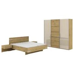 Schlafzimmer-Set Musterring "Savona, Kleiderschrank, Bett & Nachtkommoden, teilmassiv Bianco-Eiche", braun, Schrank 250cm Breit / 236cm Hoch + ohne Matratze, B/H: 180cm x 200cm, Schrank 250cm Breit / 236cm Hoch, Floatglas, Hartfaserplatte, Holz teilmassiv, Holzwerkstoff, Massivholz, Spanplatte, Schlafzimmerm&ouml;bel-Sets, Eiche- und Glast&uuml;ren, Konsolen und Kopfteil Eiche-Bianco, H&ouml;he 236cm