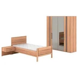 Schlafzimmer-Set Musterring "Sorrent, Kleiderschrank, Bett & Nachtkommoden, teilmassiv Eiche", braun, ohne Matratze, B/H: 100cm x 200cm, Glas, Hartfaserplatte, Holz teilmassiv, Holzwerkstoff, Massivholz, Schlafzimmerm&ouml;bel-Sets, mit Dreh- und Faltt&uuml;ren, Schrankbreite 200cm, Bett mit Stollfu&szlig;