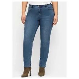 Stretch-Jeans sheego, Damen, Gr. 96, Langgr&ouml;&szlig;en, blau (blau denim), 99% Baumwolle, 1% Elasthan, unifarben, lang, Jeans