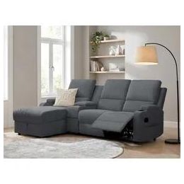 Ecksofa OTTO HOME "NAPORI Multimediasofa, 3er Kinosessel XXL, L-Form, Cord", grau (anthrazit), B:240cm H:105cm T:155cm, Sofas, Ecksofa, Kinosofa mit Relaxfunktion, Getr&auml;nkehalter, Staufach und Staukasten