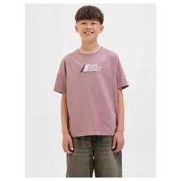 Jack & Jones T-Shirt JACK & JONES JUNIOR "JCOTIER FRONT PRINT TEE SS CN SN JNR", Jungen, Gr. 164, lila (grape shake), Single Jersey, Obermaterial: 100% Baumwolle, bedruckt, relaxed fit, Rundhals, Shirts T-Shirt