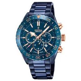 Chronograph Festina "Keramik Kollektion", blau (metallicblau), Armbanduhren, Herren, Chronograph, Armbanduhr, Quarzuhr, Herrenuhr, Stoppfunktion, Edelstahlarmband