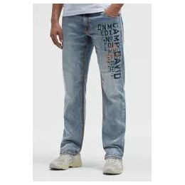 Comfort-fit-Jeans CAMP DAVID, Herren, Gr. 31, L&auml;nge 32, blau, Denim/Jeans, Material: 72% Baumwolle, 26% Polyester, 2% Elasthan, Zusatz: Enth&auml;lt nichttextile Teile tierischen Ursprungs (Badge), bedruckt, comfort fit, Jeans, mit zwei Leibh&ouml;hen