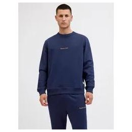 Jack & Jones Sweatshirt JACK & JONES "JORNORREBRO EMB SWEAT CREW NOOS", Herren, Gr. M, blau (ocean cavern), angeraute Sweatware, Obermaterial: 89% Baumwolle, 11% Polyester, unifarben, relaxed fit normal, Rundhals, Rippb&uuml;ndchen, Sweatshirts Sweatshirt, mit Logo Print