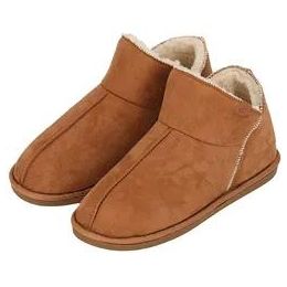 Hausschuh XQ FOOTWEAR "LADIES HOME BOOTS SUEDE", Damen, Gr. 37/38, braun (cognac), Obermaterial: 100% Polyester. Futter: 100% Polyester. Laufsohle: 100% Gummi, unifarben, Schuhe Hausschuh, mit Logopr&auml;gung und kuscheligen, w&auml;rmenden Innenfutter