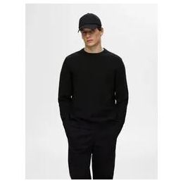 Rundhalspullover Selected "SLHROSS LS KNIT STRUCTURE CREW NECK NOOS", Damen, Gr. S, schwarz, Strick, Obermaterial: 100% Baumwolle, unifarben, regular fit normal, Rundhals, Rippb&uuml;ndchen, Pullover Rundhalspullover, Baumwolle, regular fit
